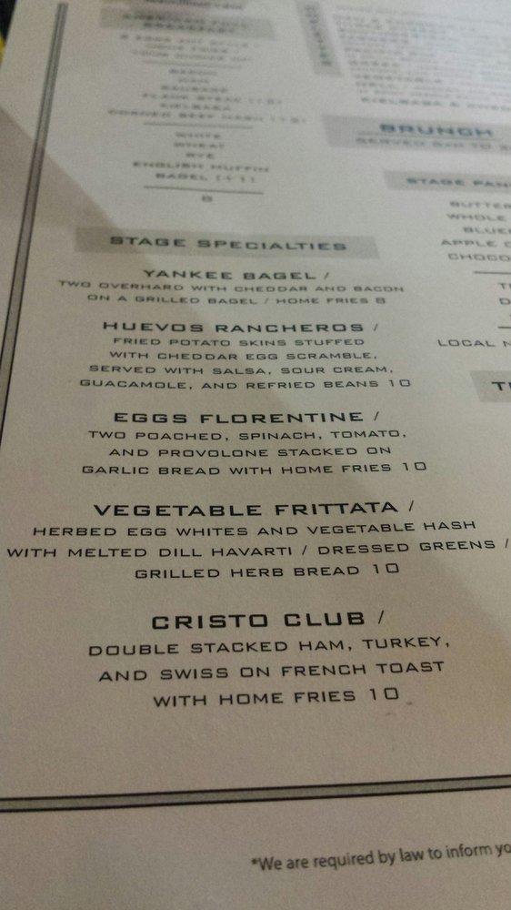 Menu at Stage Restaurant, Keene