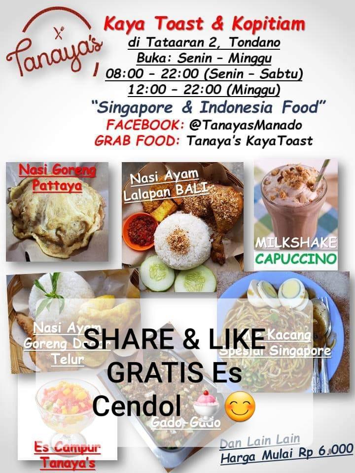 Menu at Tanayas KAYA TOAST & KOPITIAM restaurant, Tomohon