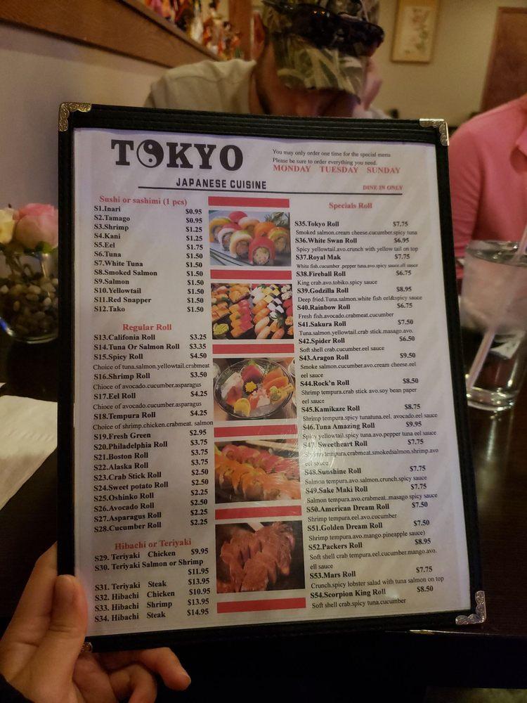 Menu at Tokyo Japanese Cuisine restaurant, Wichita