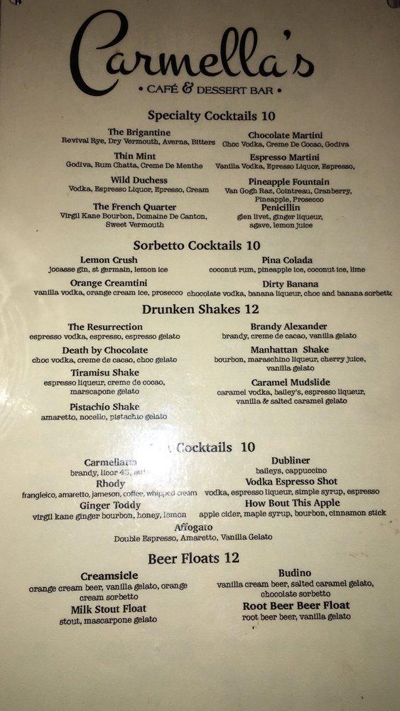 Menu at Carmella's Cafe and Dessert Bar, Charleston