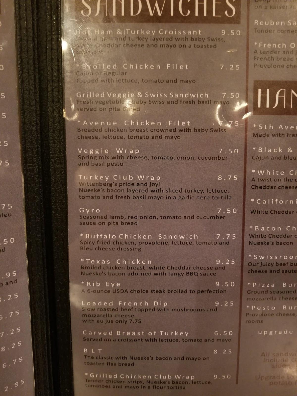 Menu at Fifth Avenue Restaurant, Antigo