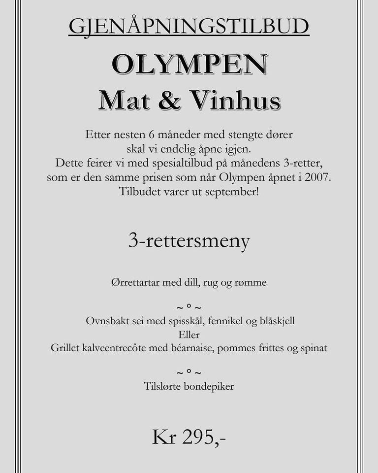 Menu at Olympen Bar & Restaurant, Oslo