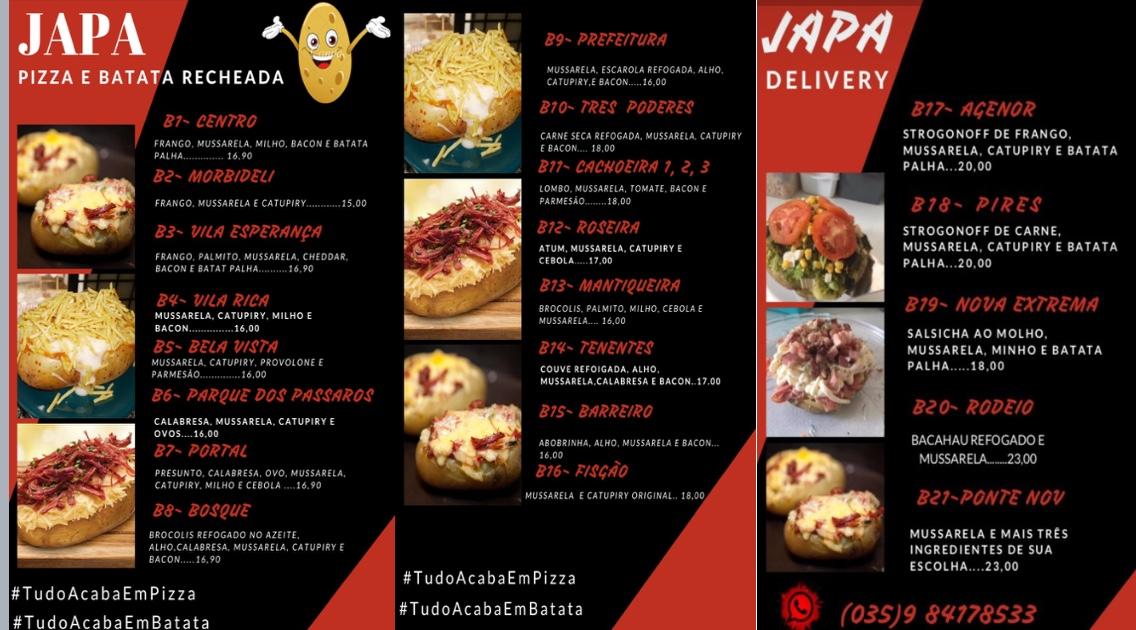 Menu at Pizzaria Do Japa, Extrema