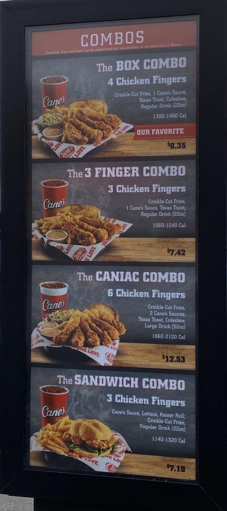Menu at Raising Cane's Chicken Fingers restaurant, Stanton