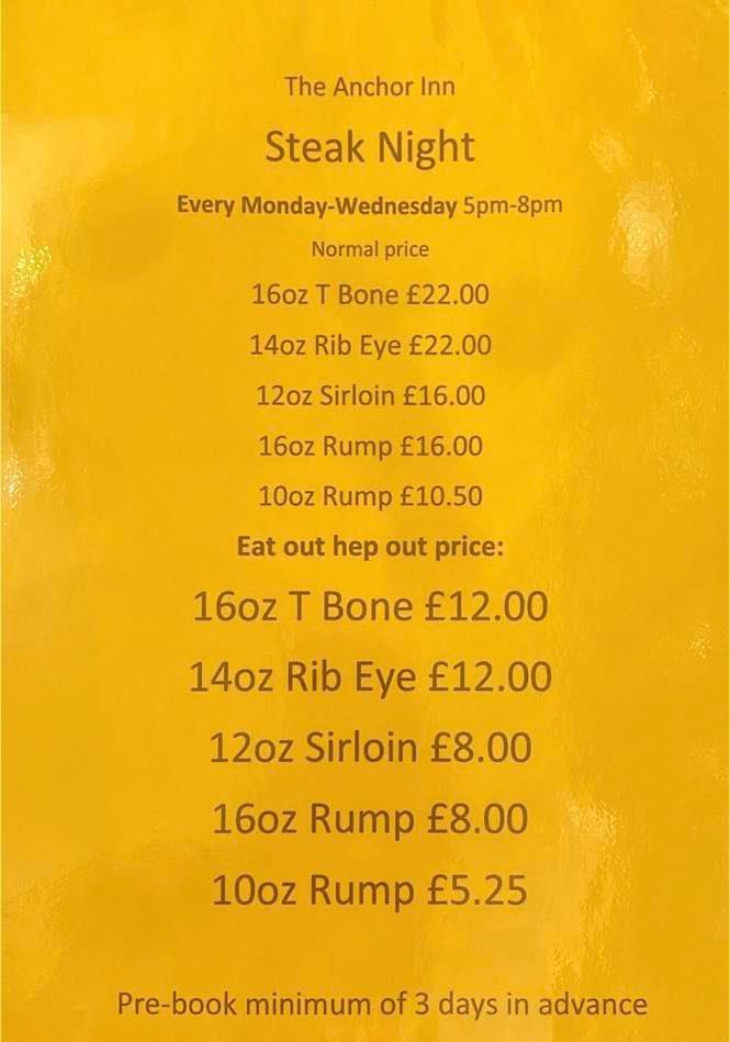 Menu at Anchor Inn pub & bar, March