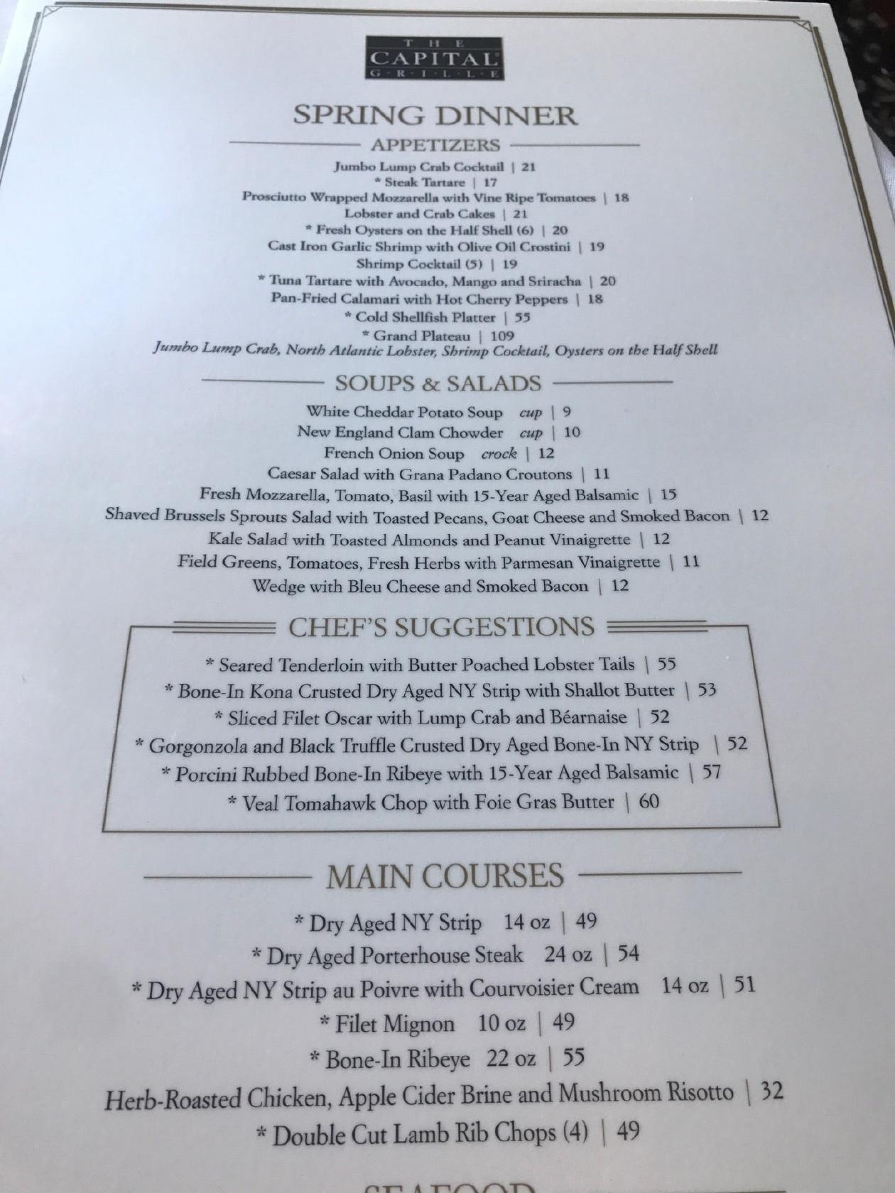 Menu at The Capital Grille pub & bar, Las Vegas
