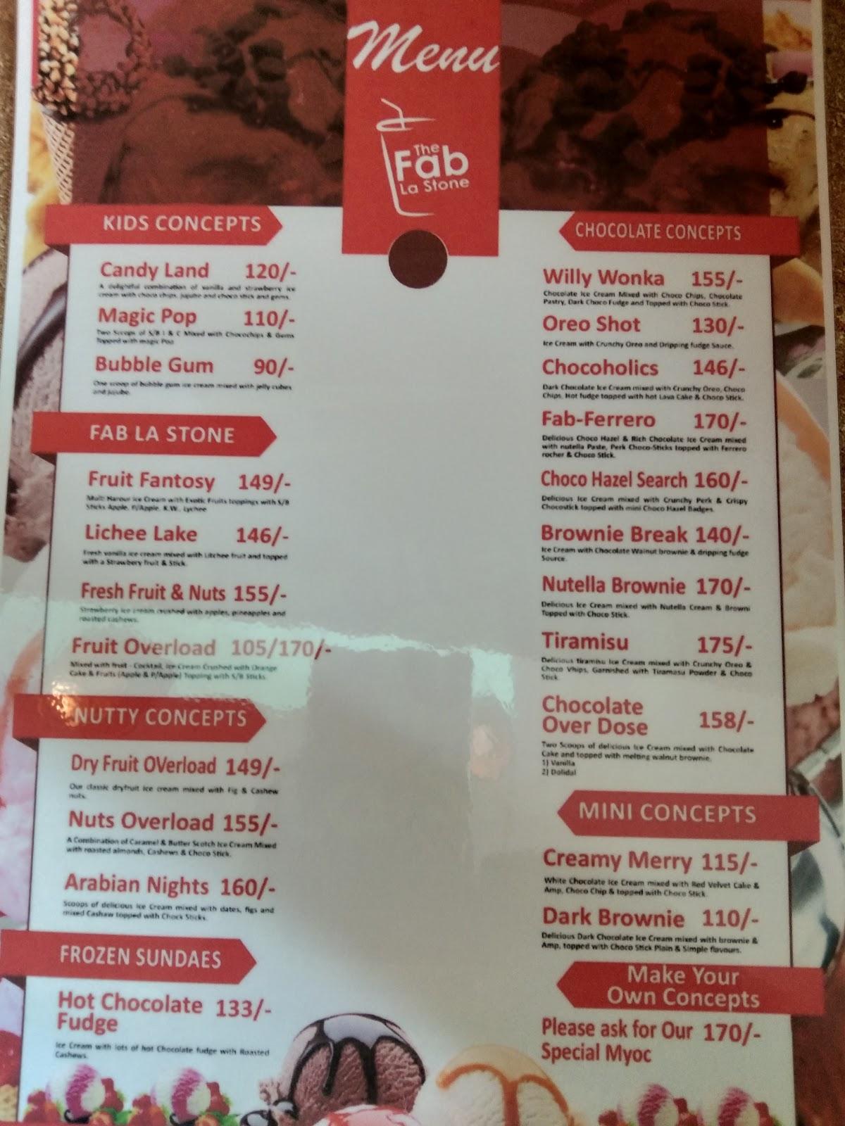 Menu at The Fab La Stone, India