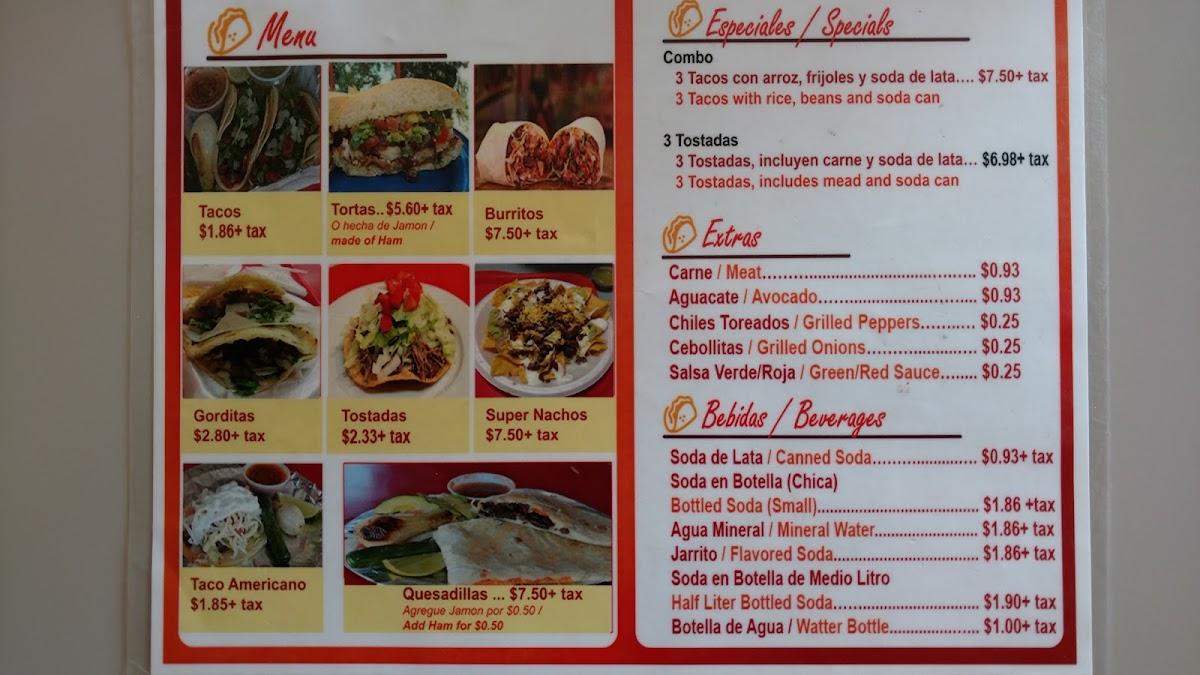 Menu at Alondra's Tacos restaurant, Wichita