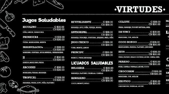 Menu at Don Bigotes restaurant, Matías Romero Avendaño