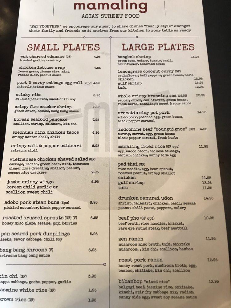 Menu at Mamaling Asian Street Food restaurant, Palm Coast