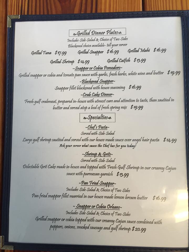 Menu at Off the Hook restaurant, Pascagoula