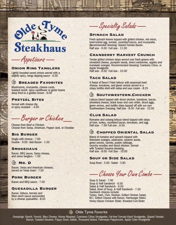 Menu at Olde Tyme Steakhaus steakhouse, Olney