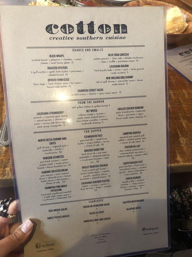 Menu at Restaurant Cotton, Monroe