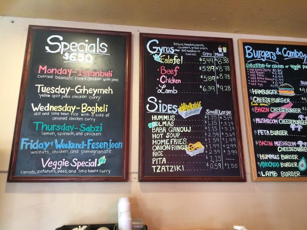 Menu at Ali Baba restaurant, Davis
