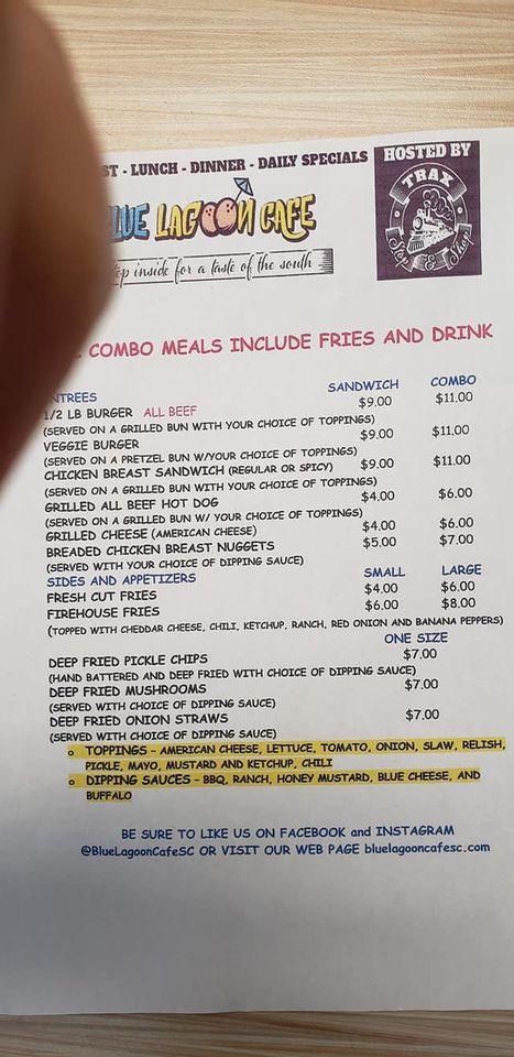 Menu at Blue Lagoon Cafe, Waxhaw