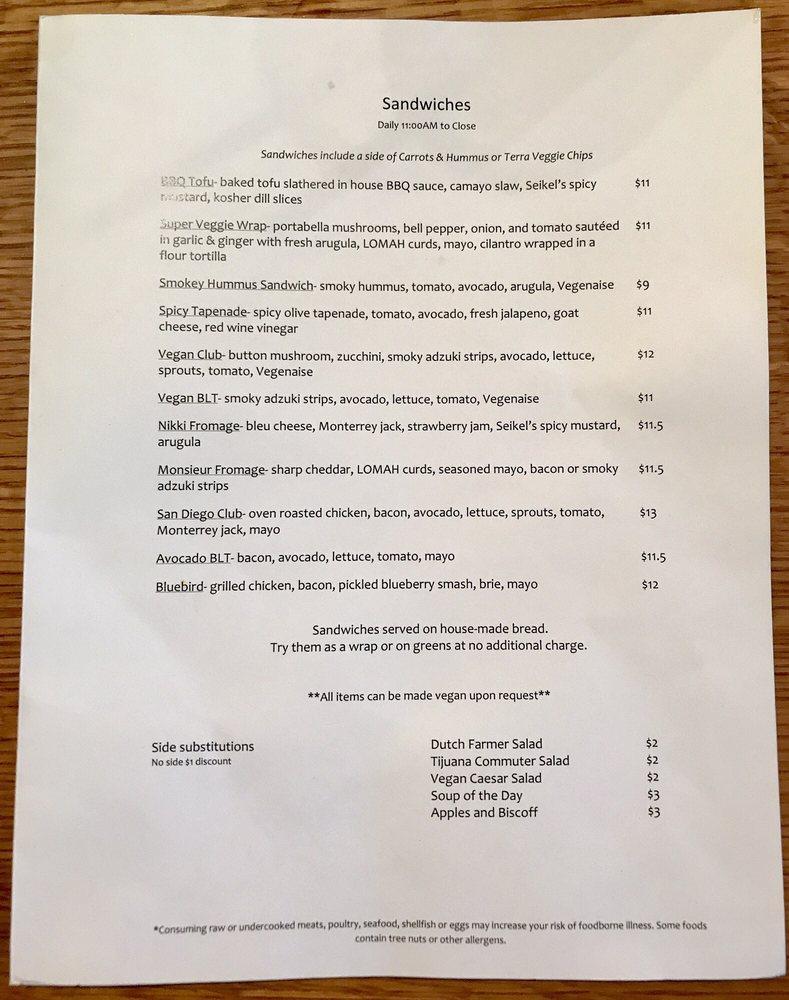 Menu at Chimera Cafe, Tulsa