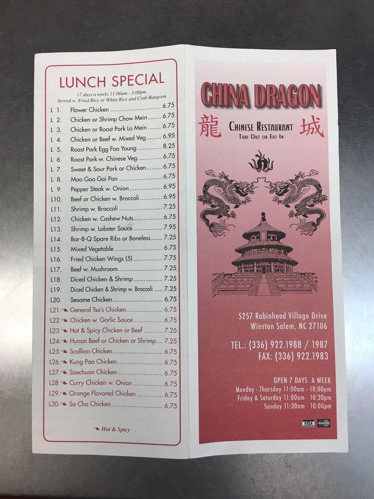 Menu at China Dragon restaurant, Winston-Salem