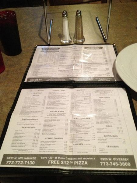Menu at Congress Pizzeria, Chicago, W Diversey Ave