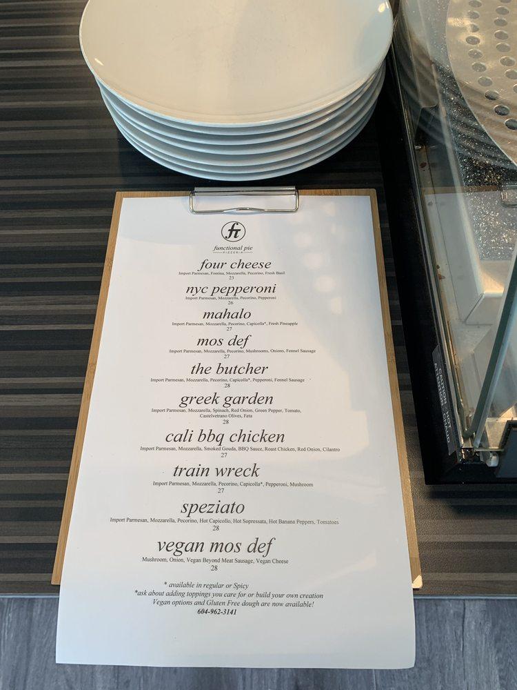 Menu at Functional Pie Pizzeria, Whistler