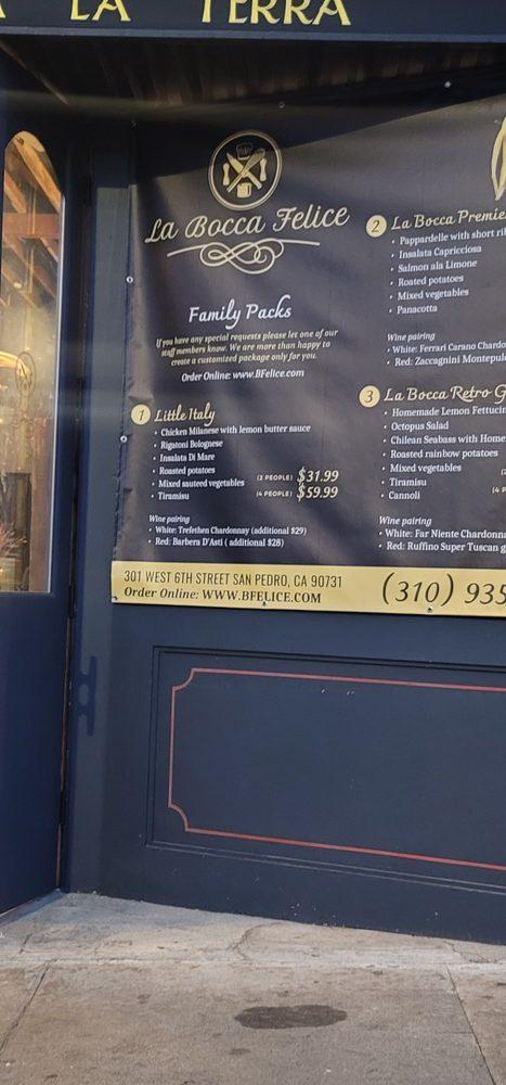 Menu at La Bocca Felice restaurant, Rancho Palos Verdes