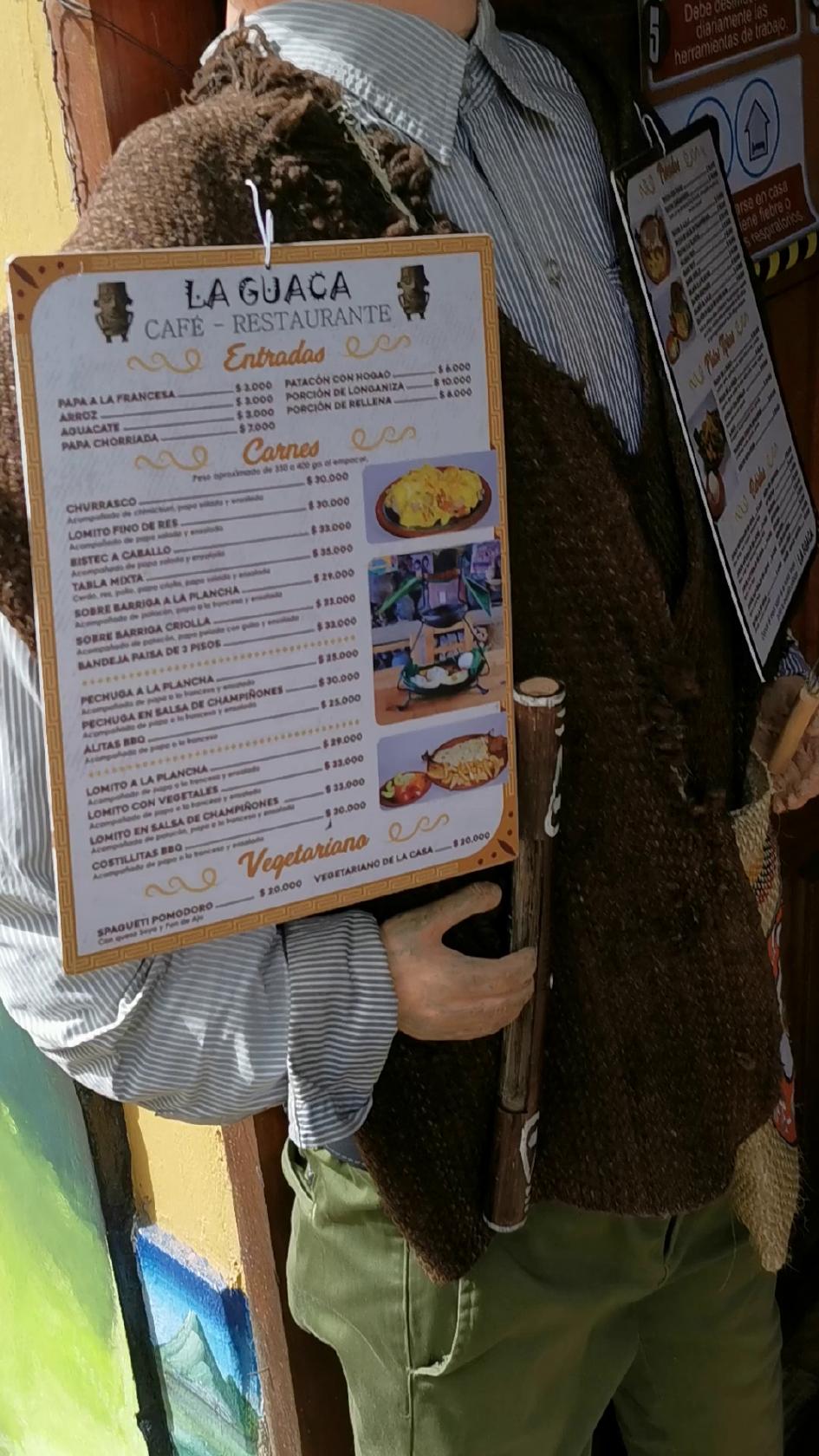 Carta de La Guaca Café Restaurante, Ráquira