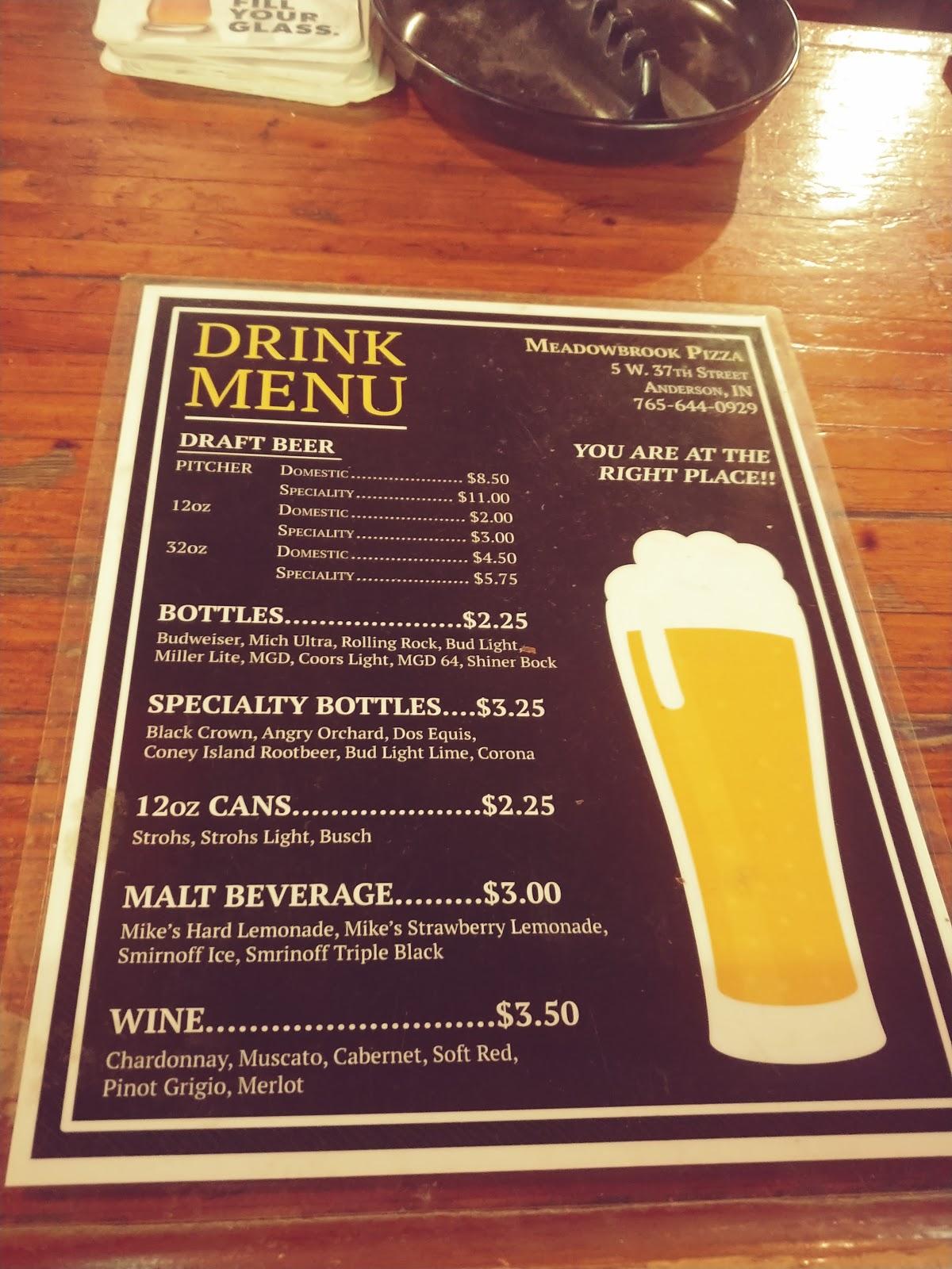 Menu at Meadowbrook Pizza pizzeria, Anderson