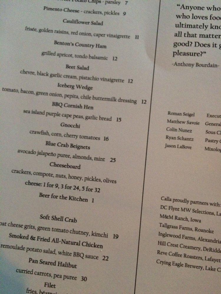 Menu at Restaurant Calla, Lake Charles