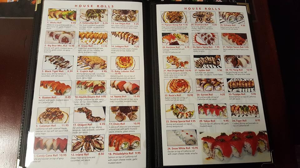 Menu at Sugoi Sushi restaurant, Beaumont