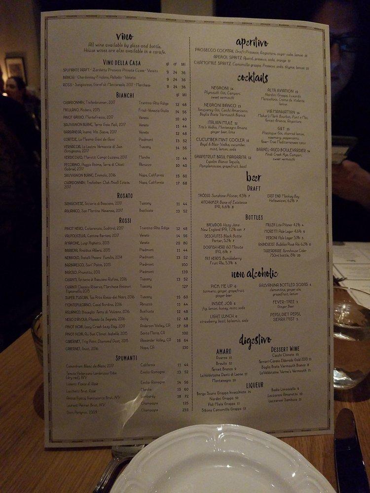 Menu at Alta Via restaurant, Pittsburgh, 46 Fox Chapel Rd