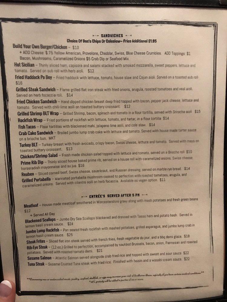 Menu at Doc's Downtown Grille restaurant, Easton