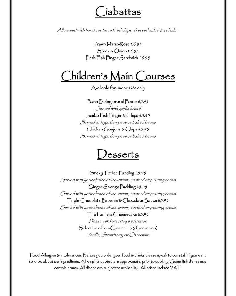 Menu at Farmers Arms Inn pub & bar, Brompton on Swale, The Village Green