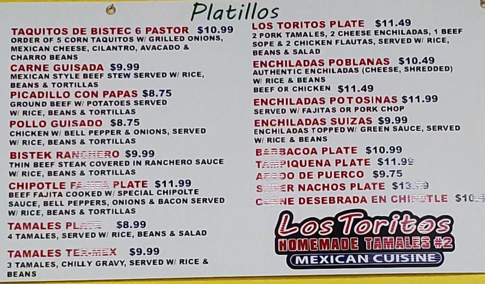 Menu at Los Toritos Tamales restaurant, Pearland