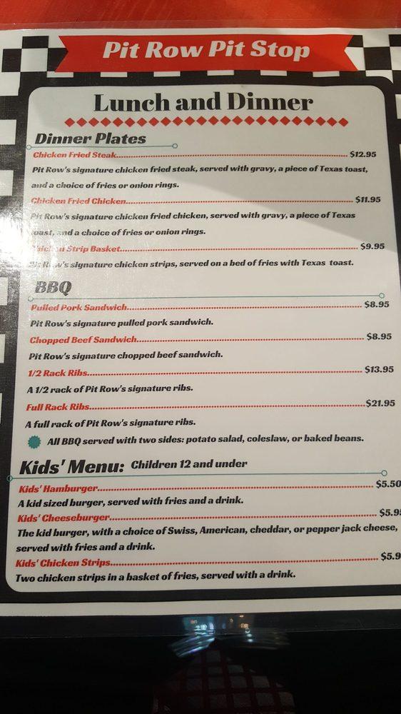 Menu at Pit Row Pit Stop BBQ, Livingston