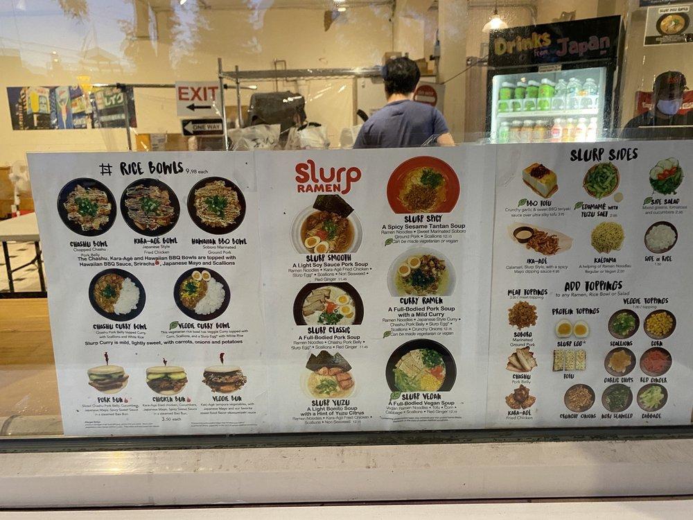 Menu at Slurp Ramen restaurant, Port Jefferson