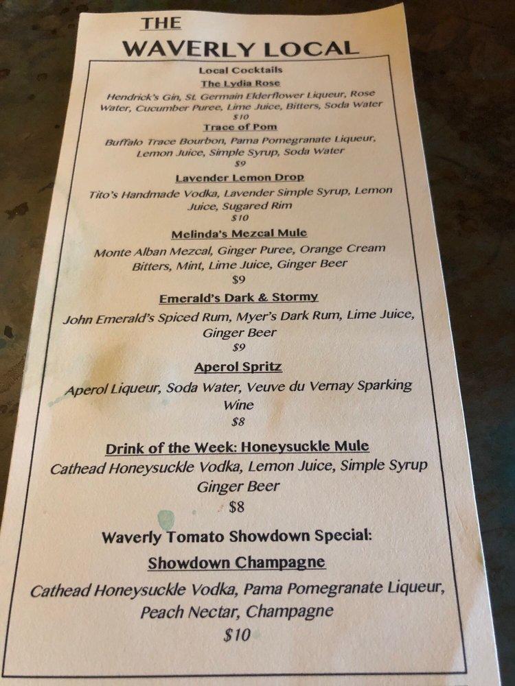 Menu at The Waverly Local pub & bar, Waverly