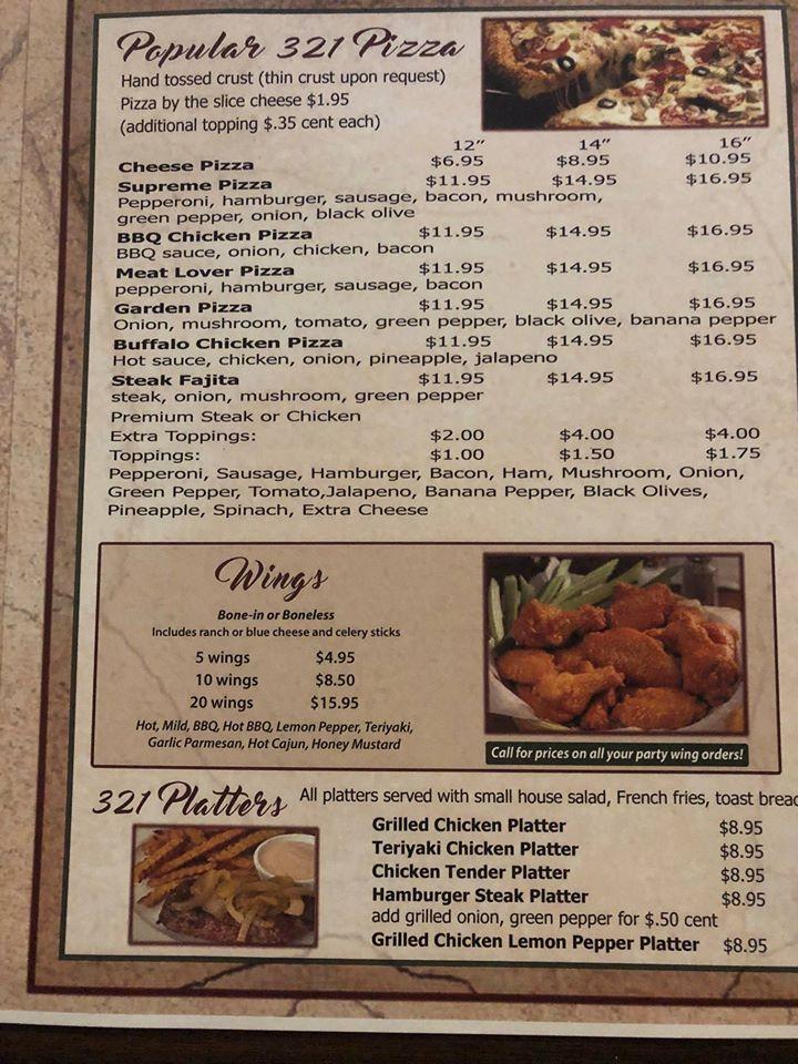 Menu at 321 Cafe, Newton