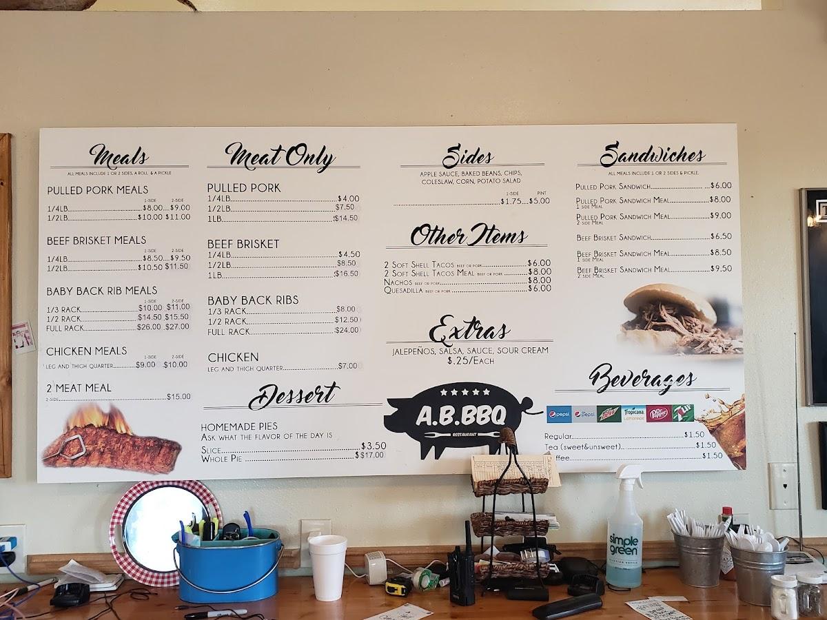 Menu at AB BBQ, Cheyenne