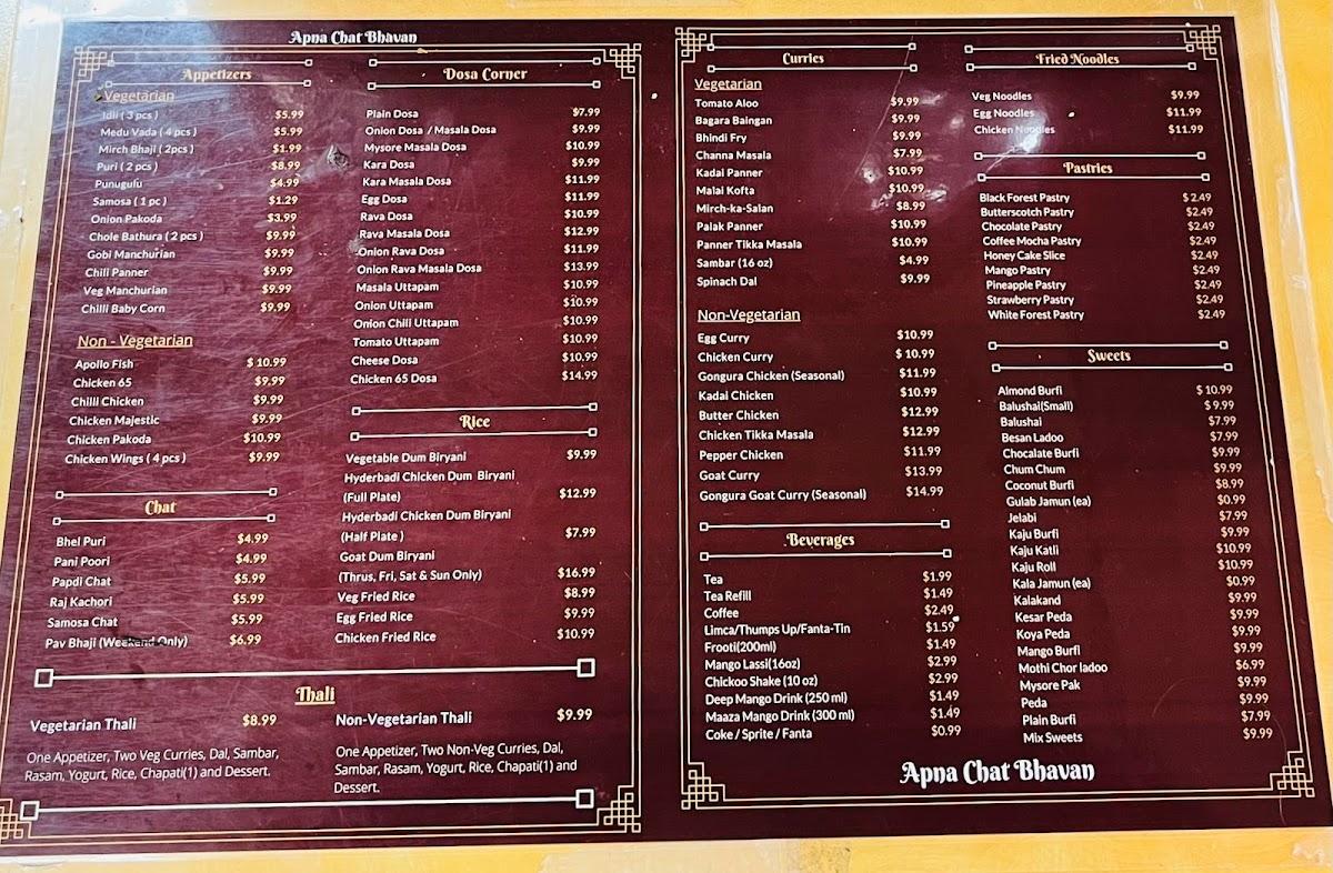 Menu at Apna Chat Bhavan restaurant, Beaverton