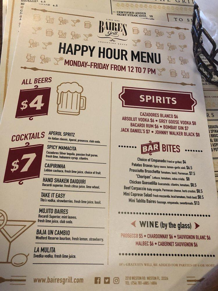 Menu at Baires Grill Weston BBQ, Weston