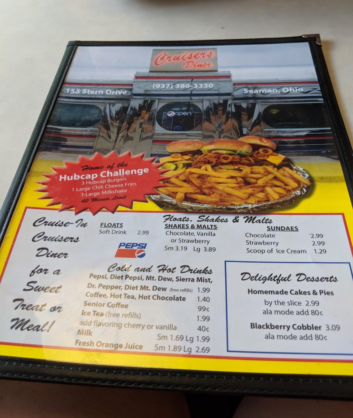 Menu at Cruisers Diner restaurant, Seaman