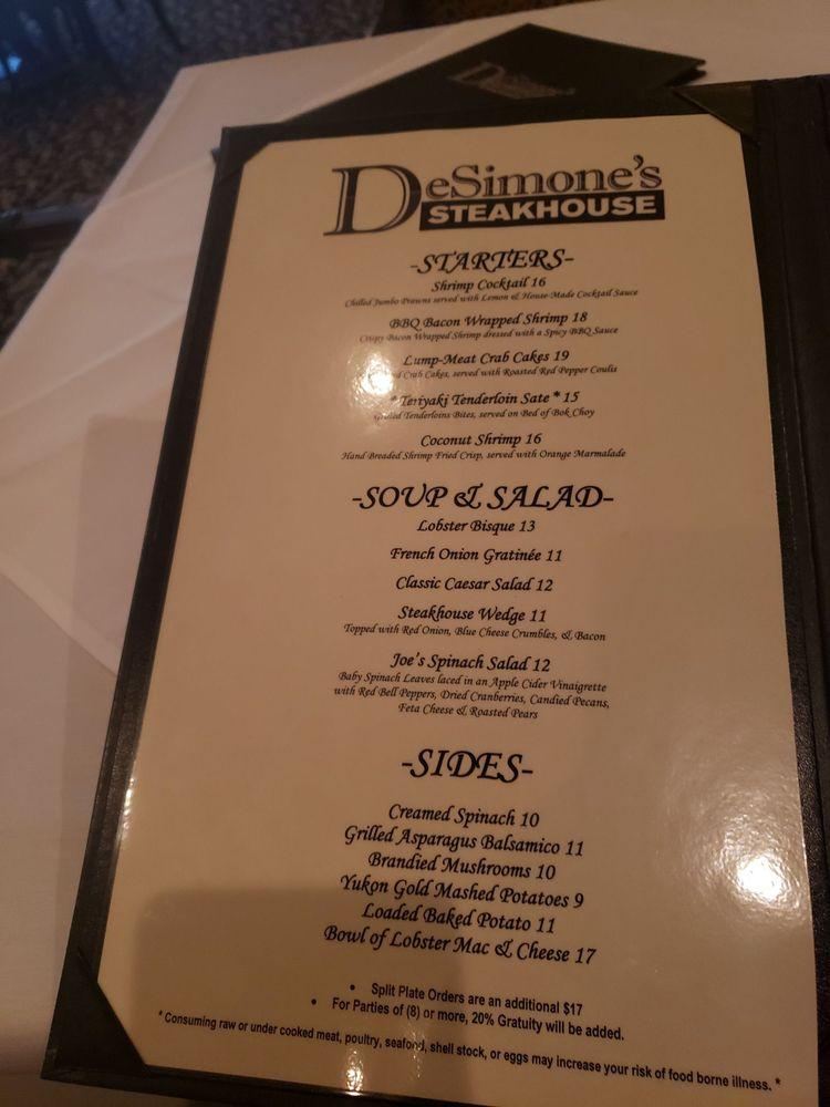 Menu at DeSimone's Steakhouse, Henderson, Railroad Pass Casino Rd
