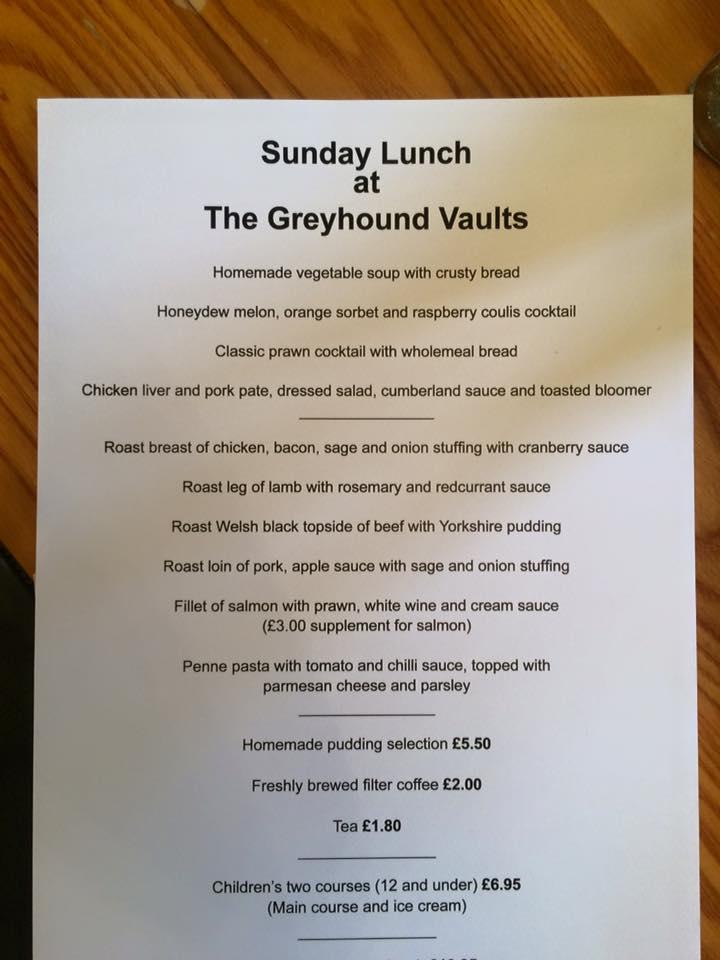 Menu at The Greyhound Vaults restaurant, Abergavenny, Market St