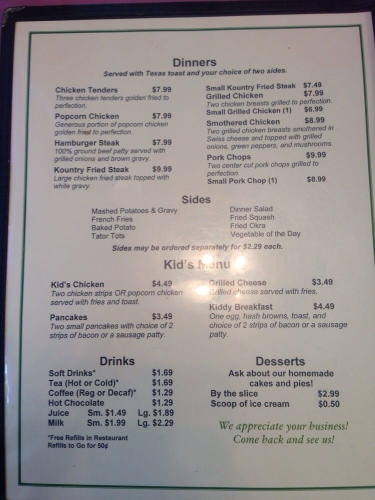 Menu at Kountry Kitchen Grille restaurant, Clarksville