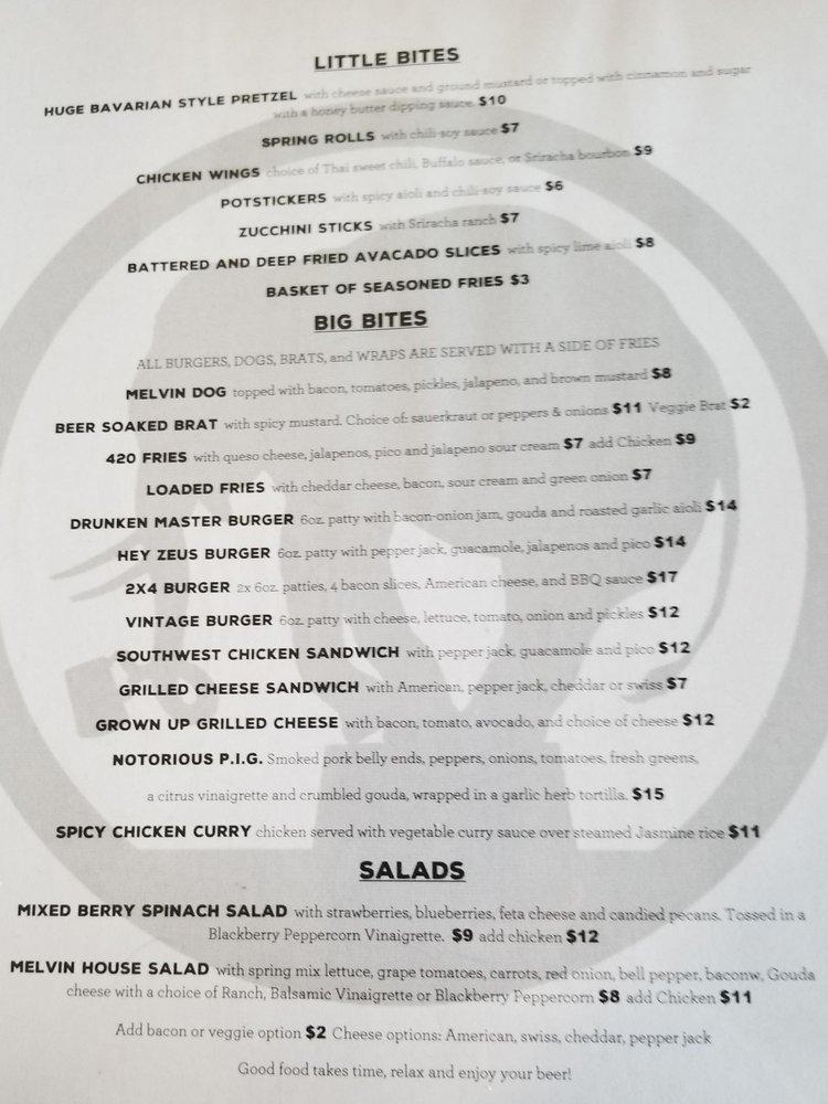 Menu at Melvin Brewing pub & bar, Alpine