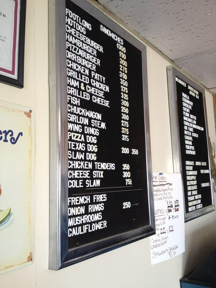 Menu at Orr's Drive In cafe, Byesville, Southgate Rd