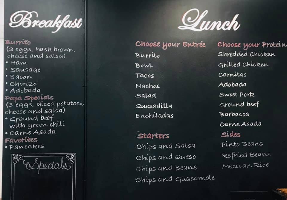 Menu at Papa Nachos Mexican Grill restaurant, Bloomfield