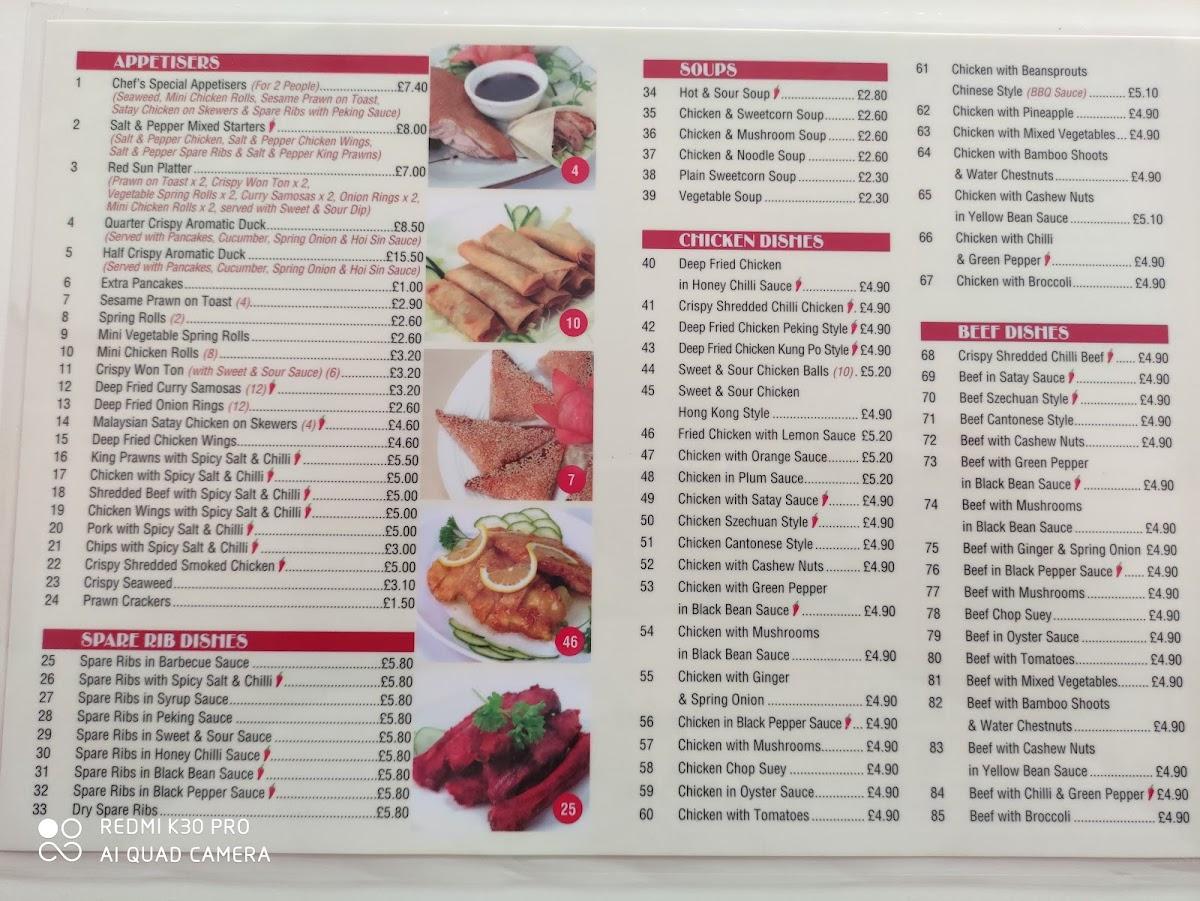 Menu at Red Sun fast food, Grimsby