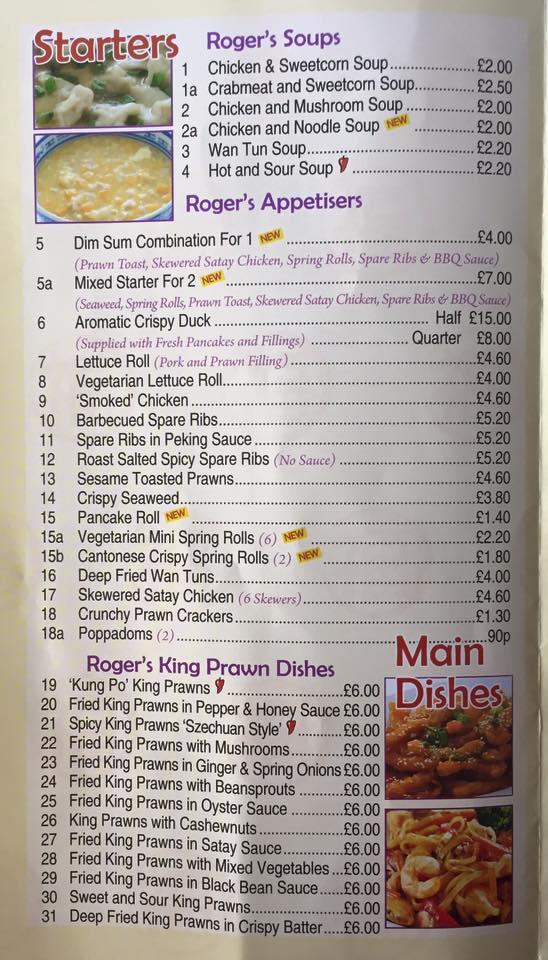 Menu at Rogers Take Away fast food, Llantwit Major