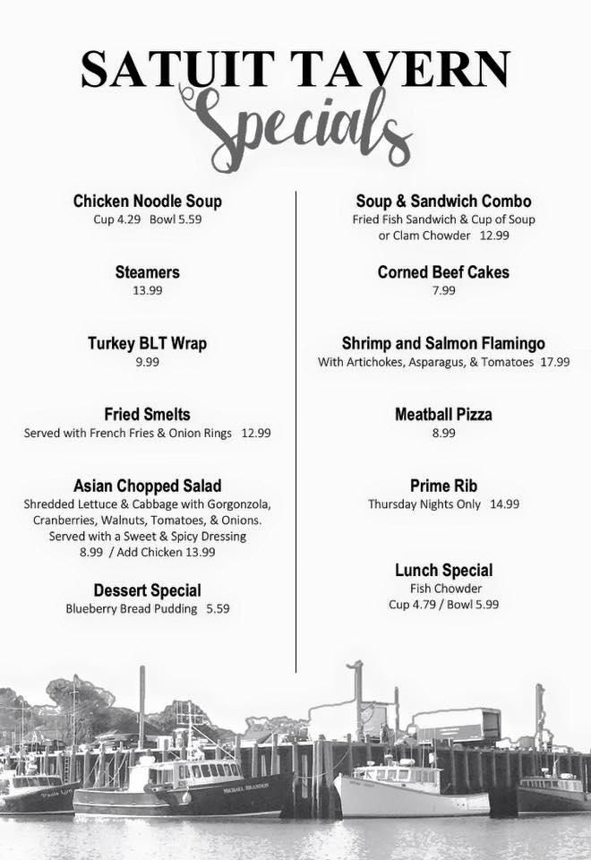 Menu at Satuit Tavern pizzeria, Scituate