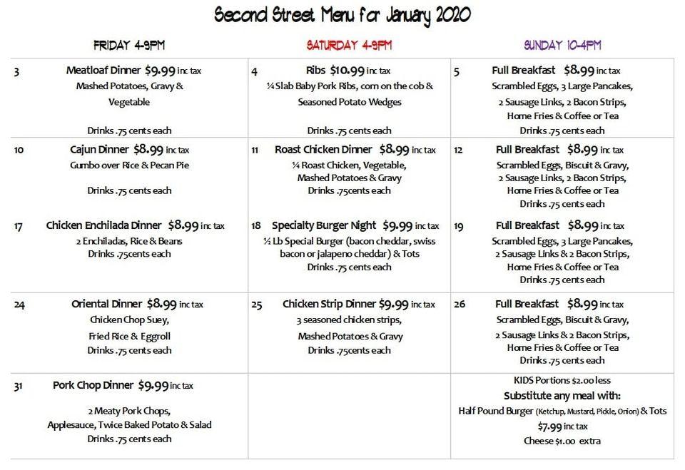 Menu at Second Street Cafe and Retail Shop, Natoma
